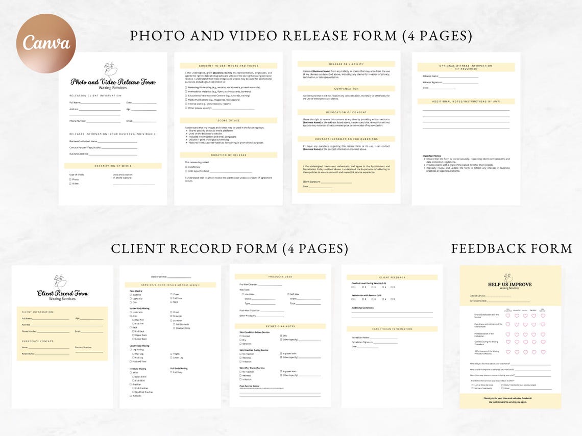 Printable Waxing Consent Forms Editable Esthetician Templates Editable ...