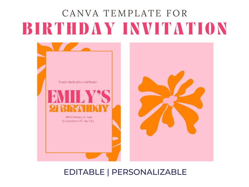 Orange & Pink Birthday Invitation Template – Canva Pro | Editable ...