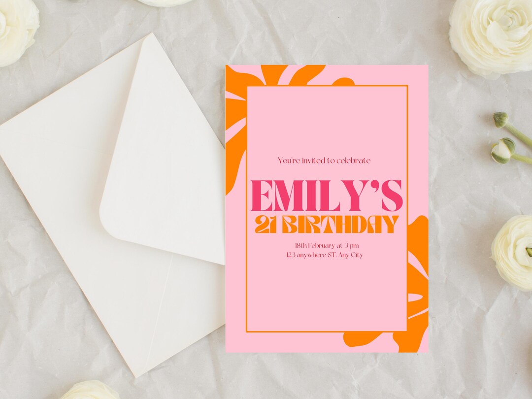 Orange & Pink Birthday Invitation Template – Canva Pro | Editable ...