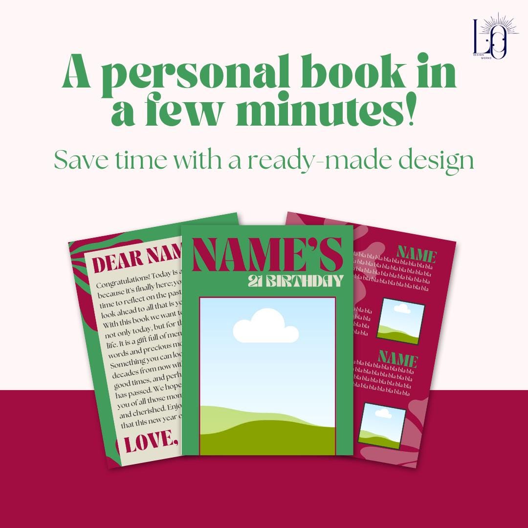 Green / Red Birthday Book Canva Template | 58 Pages | Easy Drag-and ...
