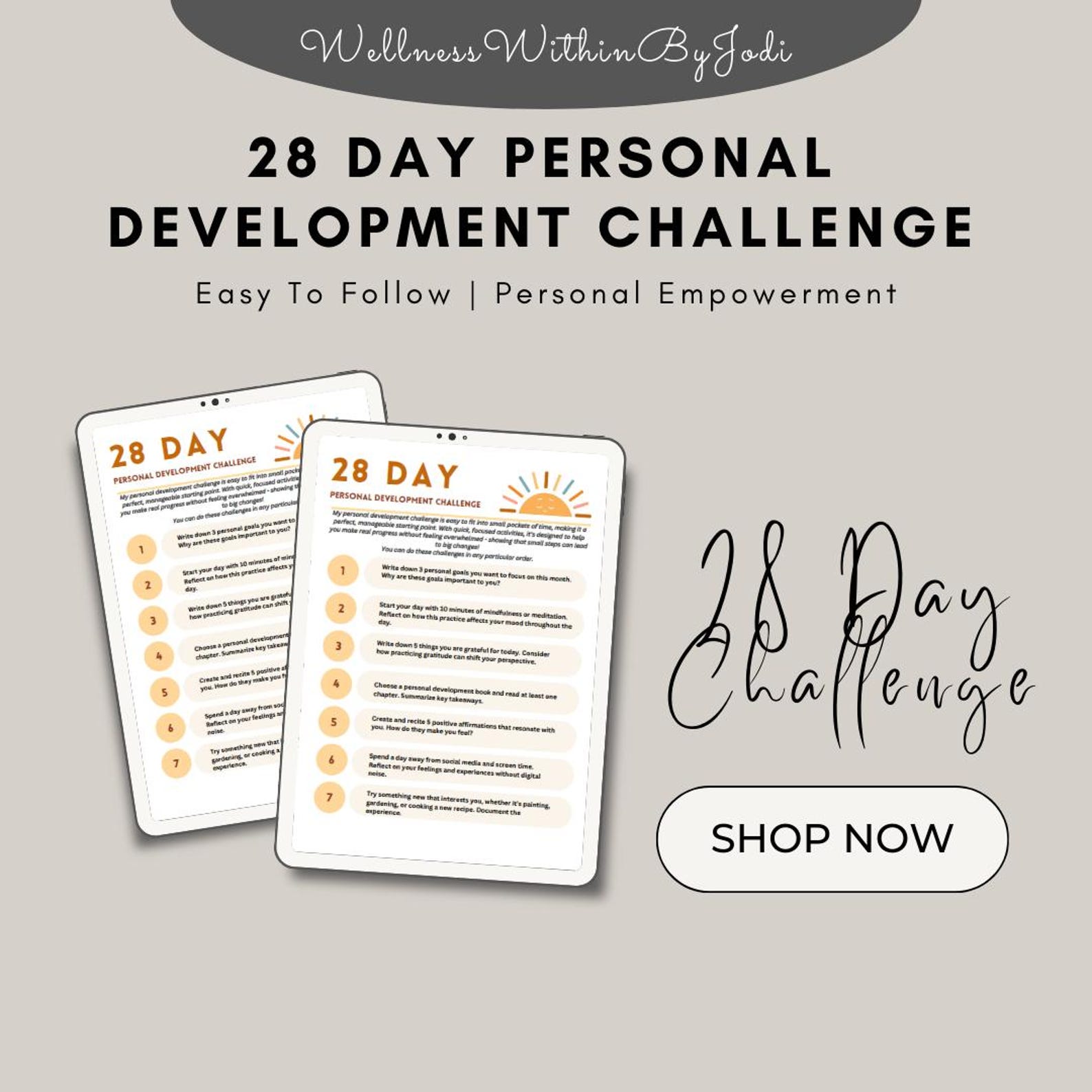 28 Day Personal Development Challenge, Digital Self-growth Guide, Daily ...