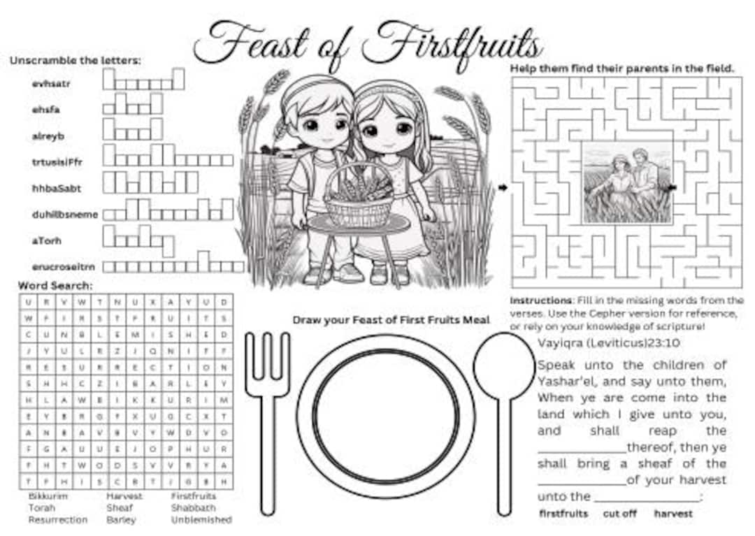 Feast of First Fruits Learning Activity Placemat, Printable Feast of ...