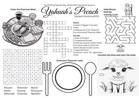 Passover Printable Placemat, Passover Learning Page, Printable Passover ...