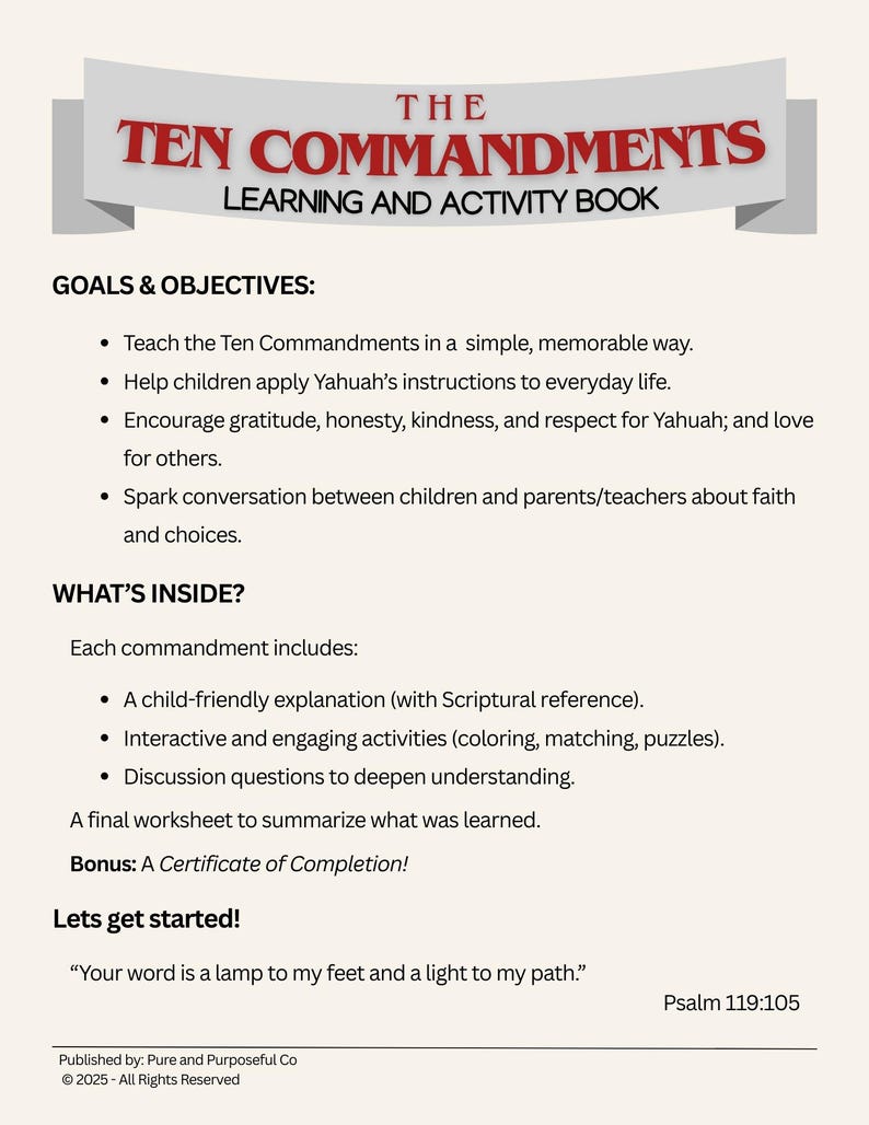 Ten Commandments Learning and Activity Booklet, Coloring Page ...
