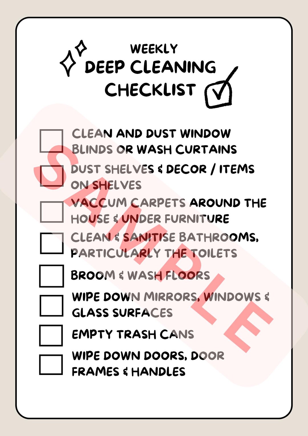 Printable Weekly Deep Cleaning Checklist - Etsy UK