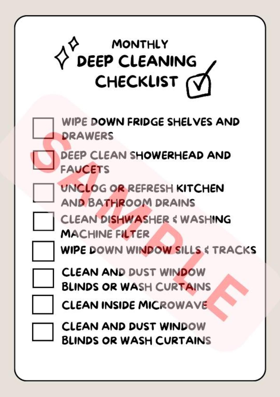 Printable Monthly Deep Cleaning Checklist - Etsy