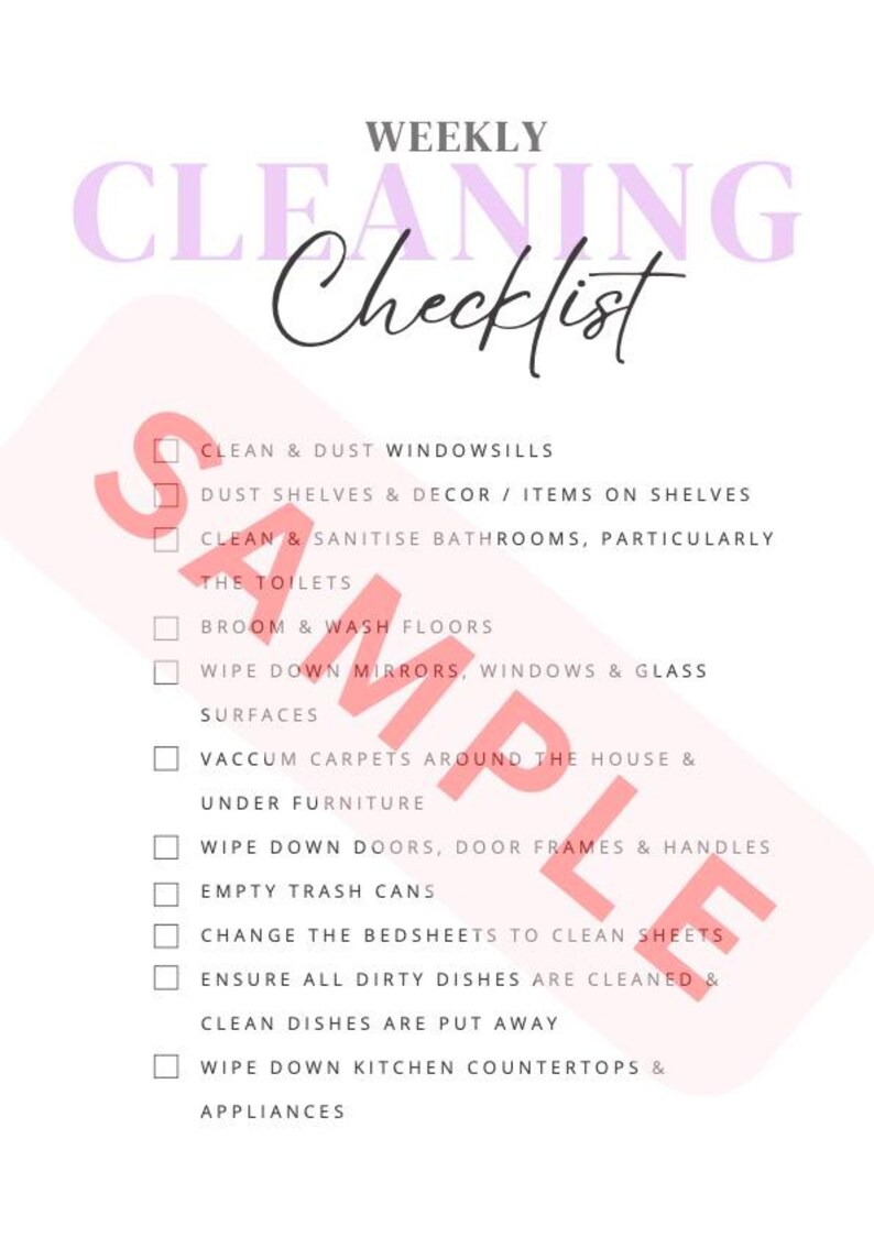 Printable Weekly White Minimalist Cleaning Checklist - Etsy
