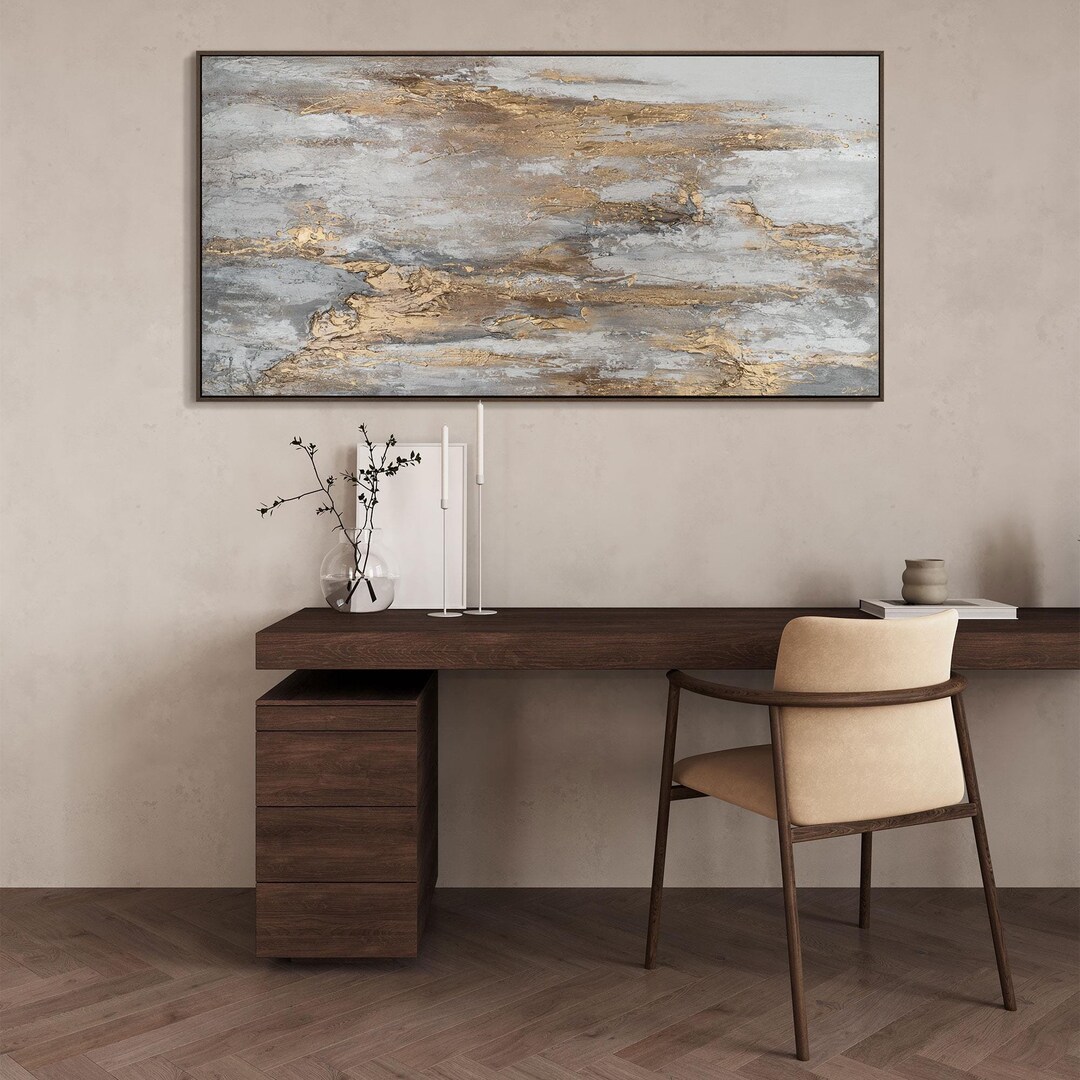 Modern Abstract Gold Wall Art, Large Textured Painting, Framed Artwork ...