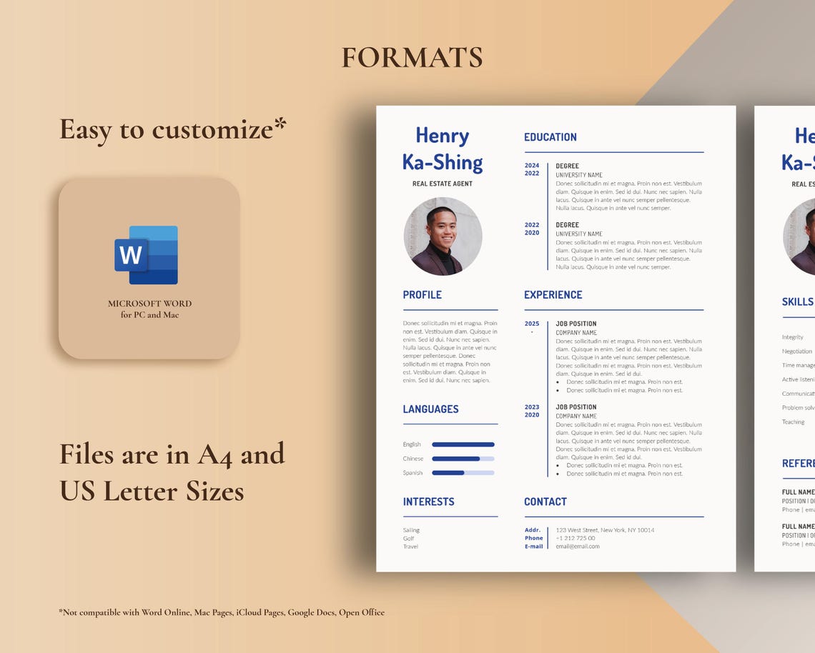 Premium Resume Template, Editable Customizable Word Template, Modern ...
