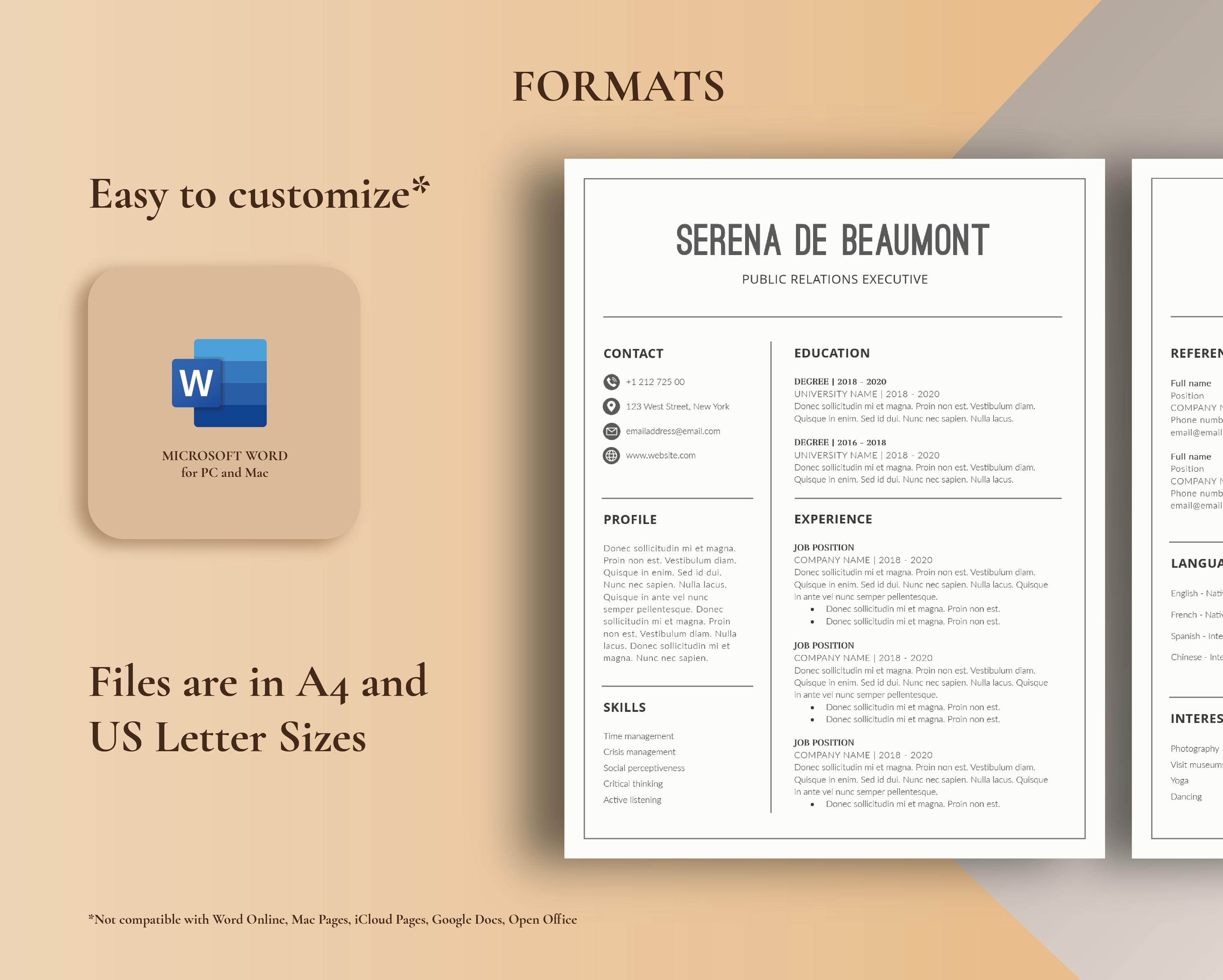 Premium Resume Template, Editable Customizable Word Template, Modern ...