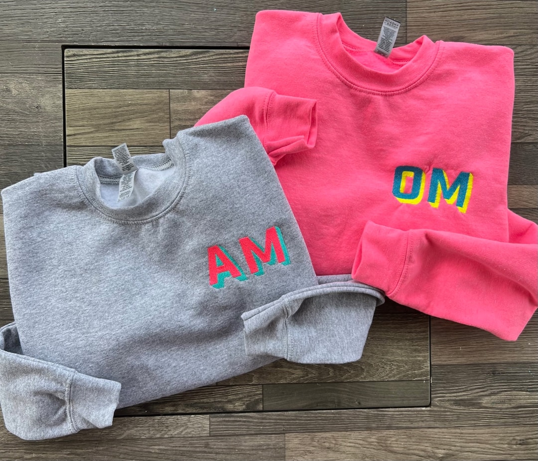 Youth Neon Shadow Block Monogram Sweatshirt, Kids Neon Embroidered ...