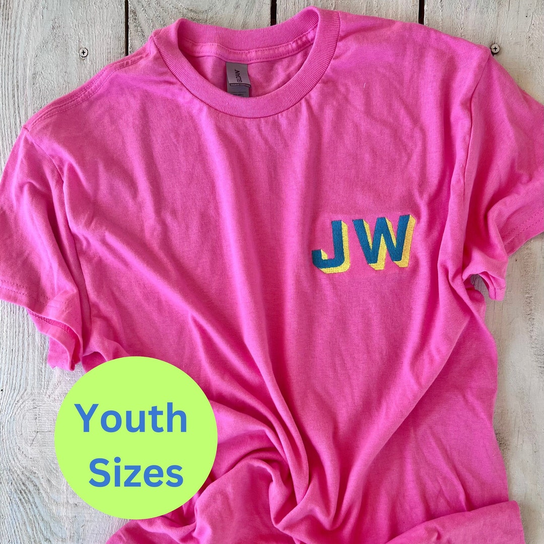 Youth Neon Embroidered Monogram T-shirt, Summer Camp Shirt - Etsy