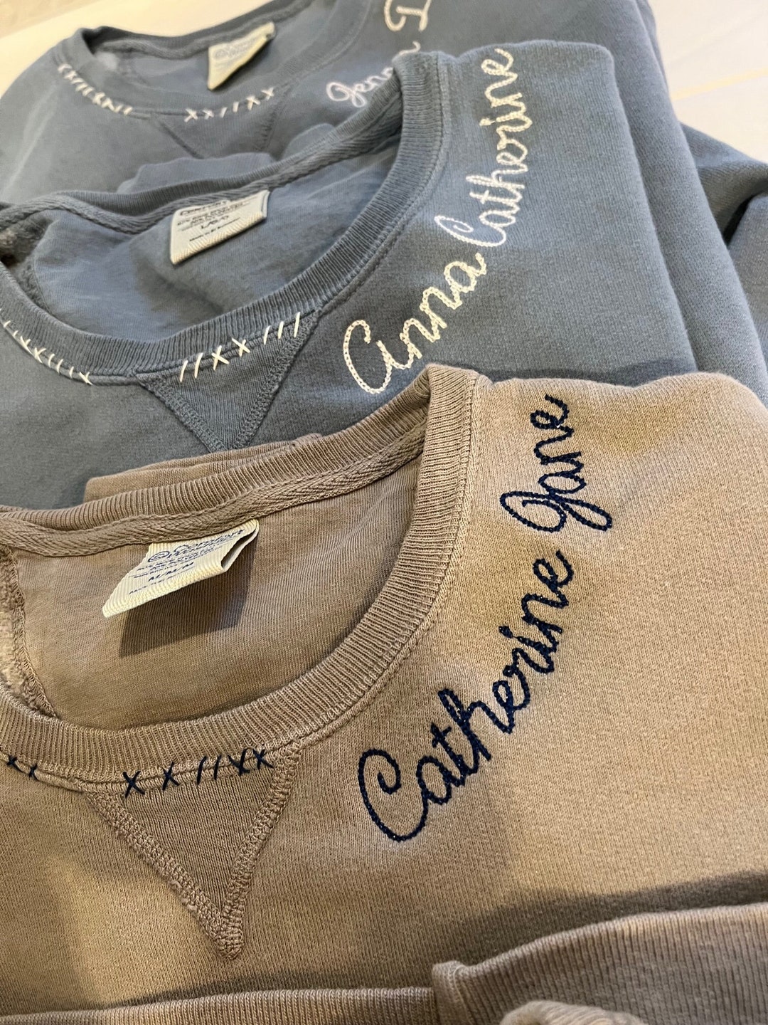 Embroidered Distressed Neck Sweatshirt, Custom Chain Stitched ...