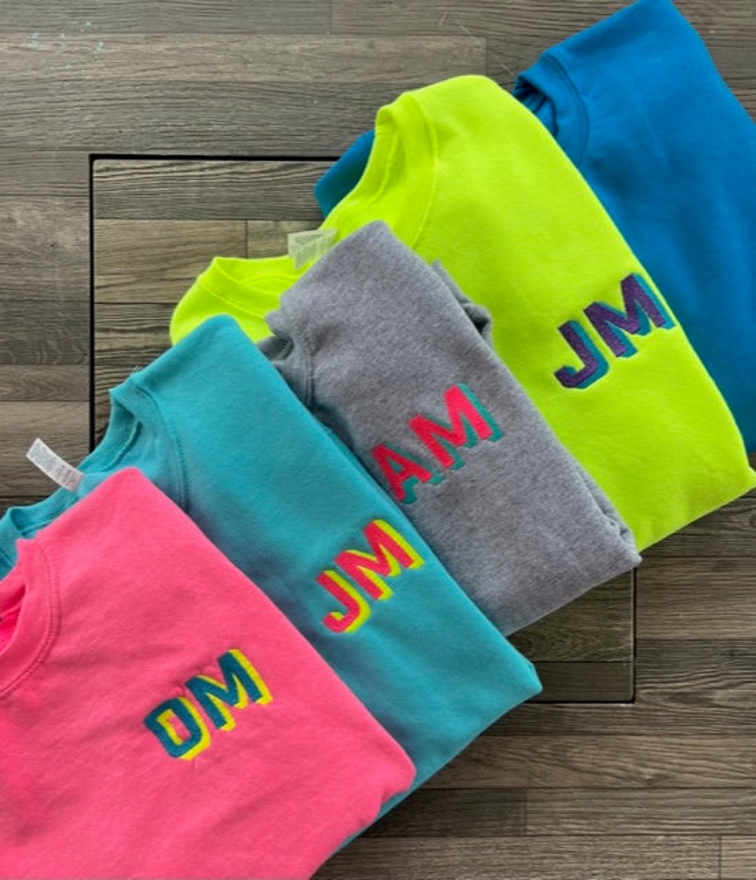 Neon Shadow Block Monogram Sweatshirt, Neon Embroidered Monogram ...