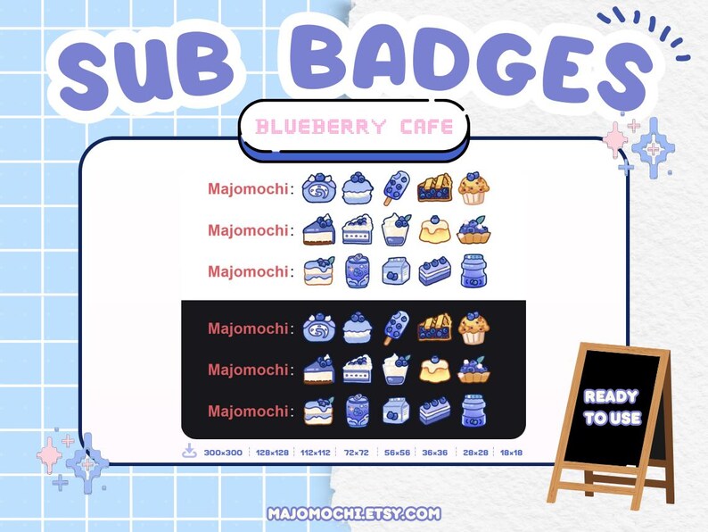 Sub Badges Blueberry Dessert Cafe | Twitch Badges, Twitch Emotes. Bit ...