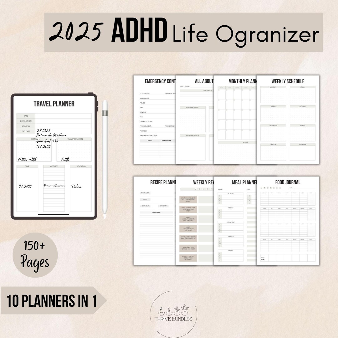 2025 ADHD Printable & Digital Planner Printable Life Organizer for ...