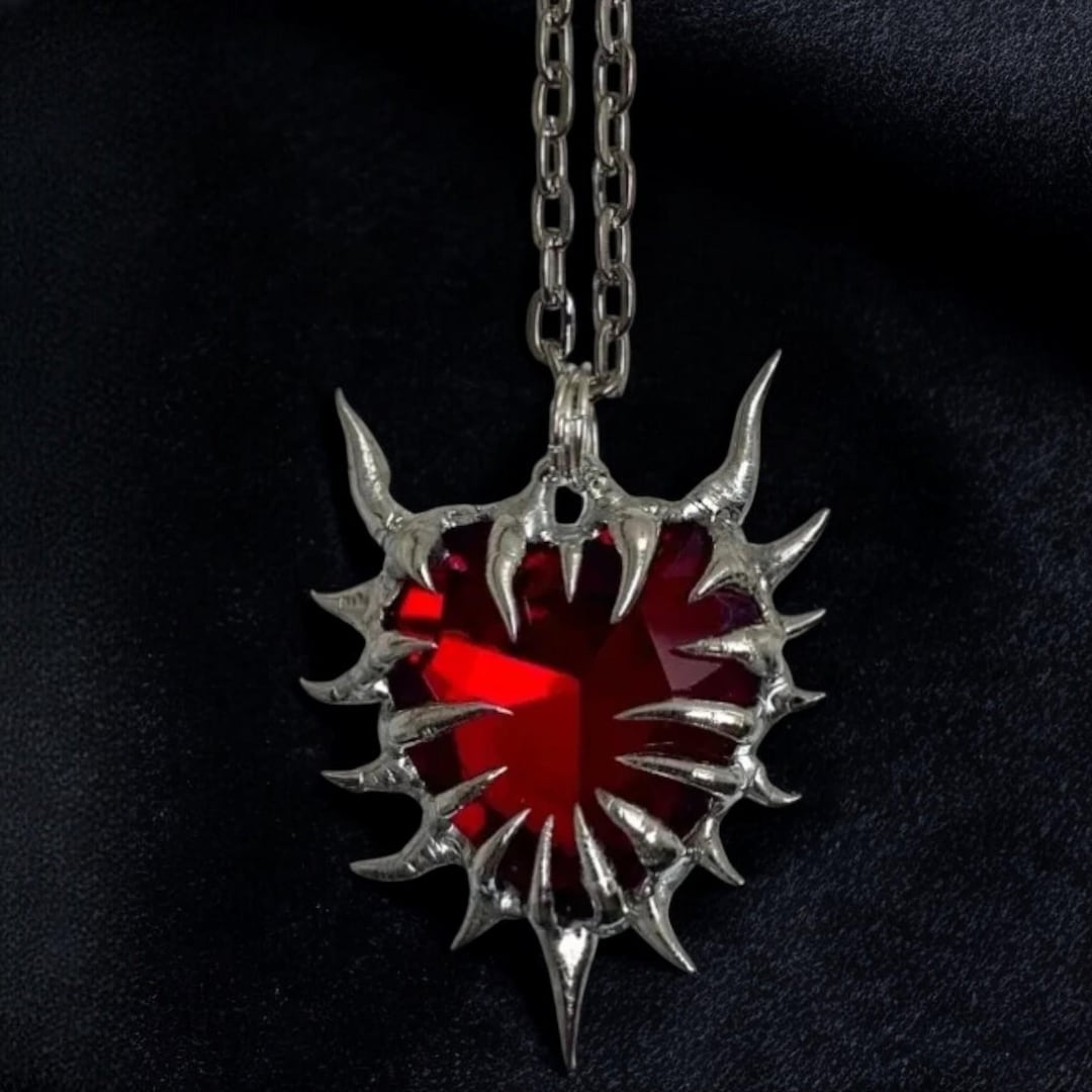 Gothic Red Heart Pendant Necklace Gunmetal-plated Chain Dark Bohemian ...