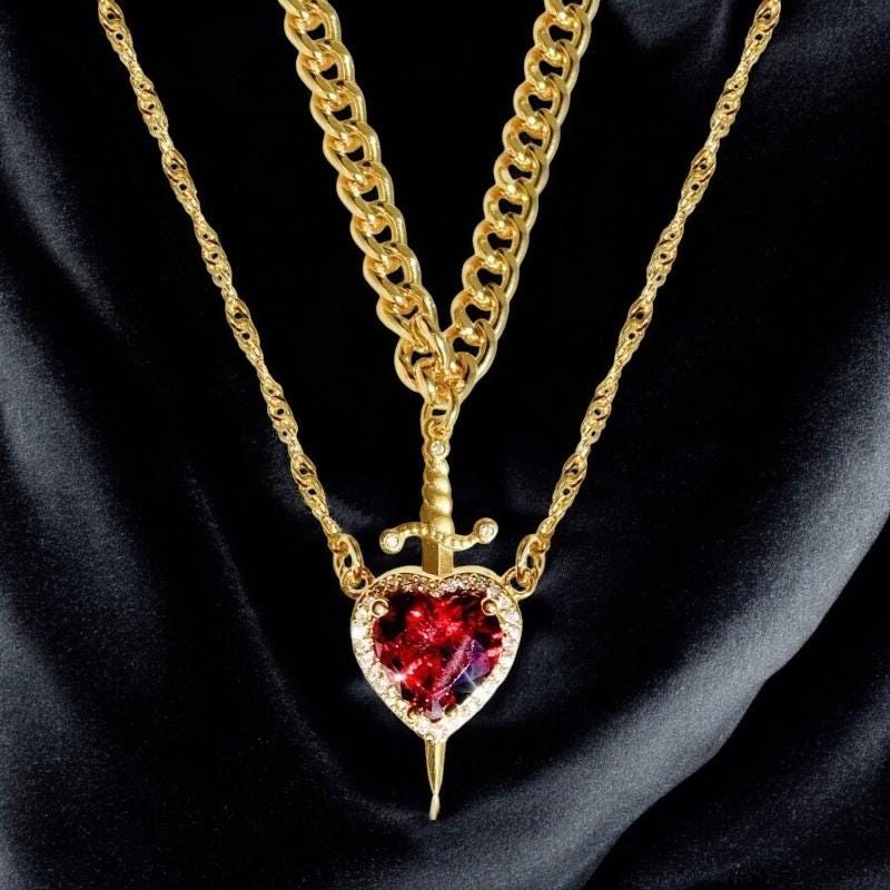 Heart and Sword Necklace - Etsy