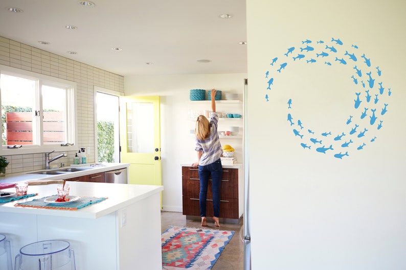 School of Fish Wall Decal - Removable Vinyl Marine Decor - Pre-arranged ...