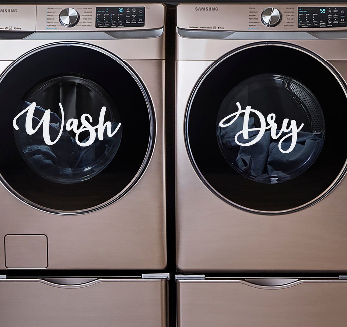 Wash & Dry Laundry Decals - Washer Dryer Match Set - Whimsical Script ...