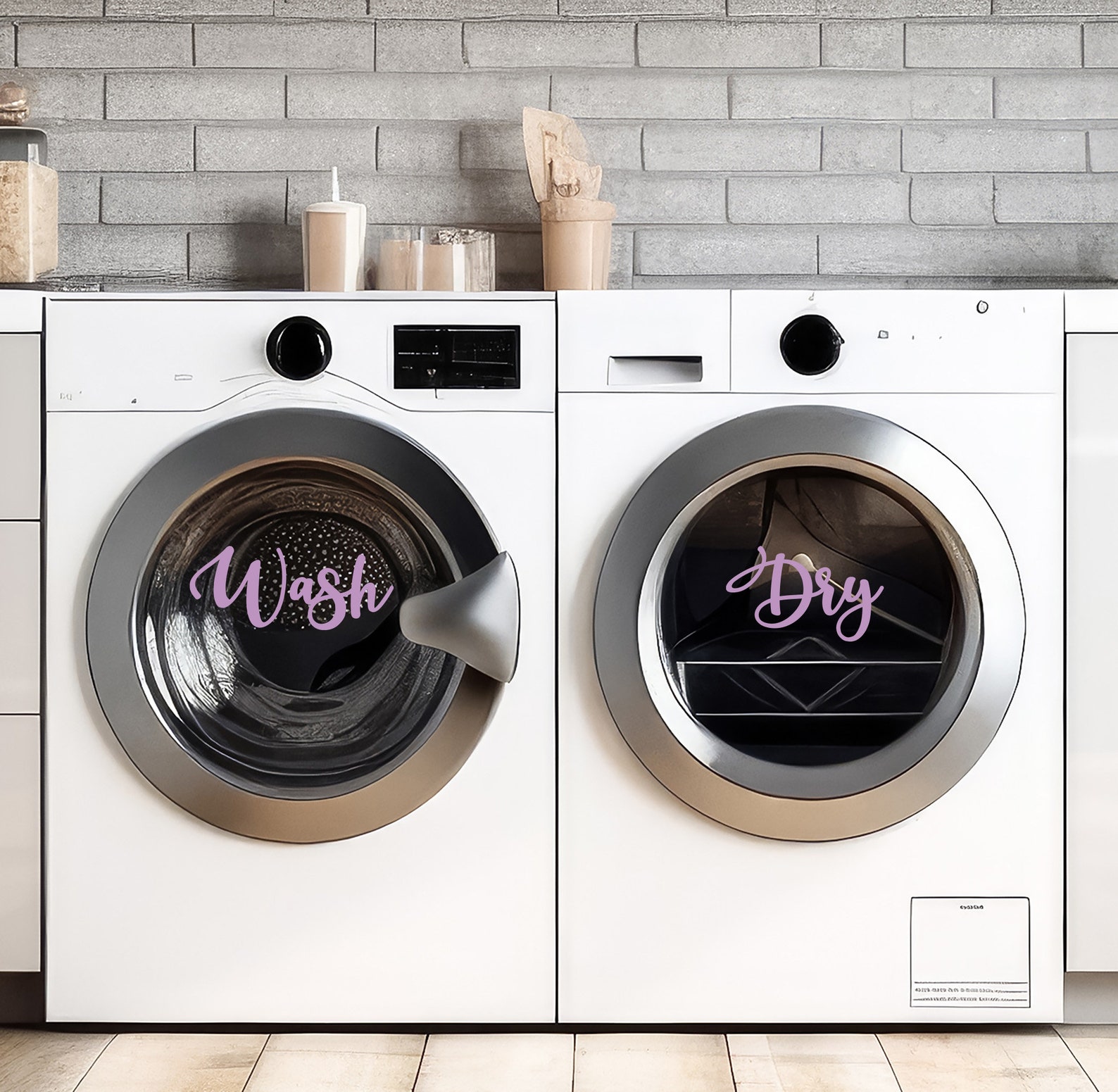 Wash & Dry Laundry Decals - Washer Dryer Match Set - Whimsical Script ...