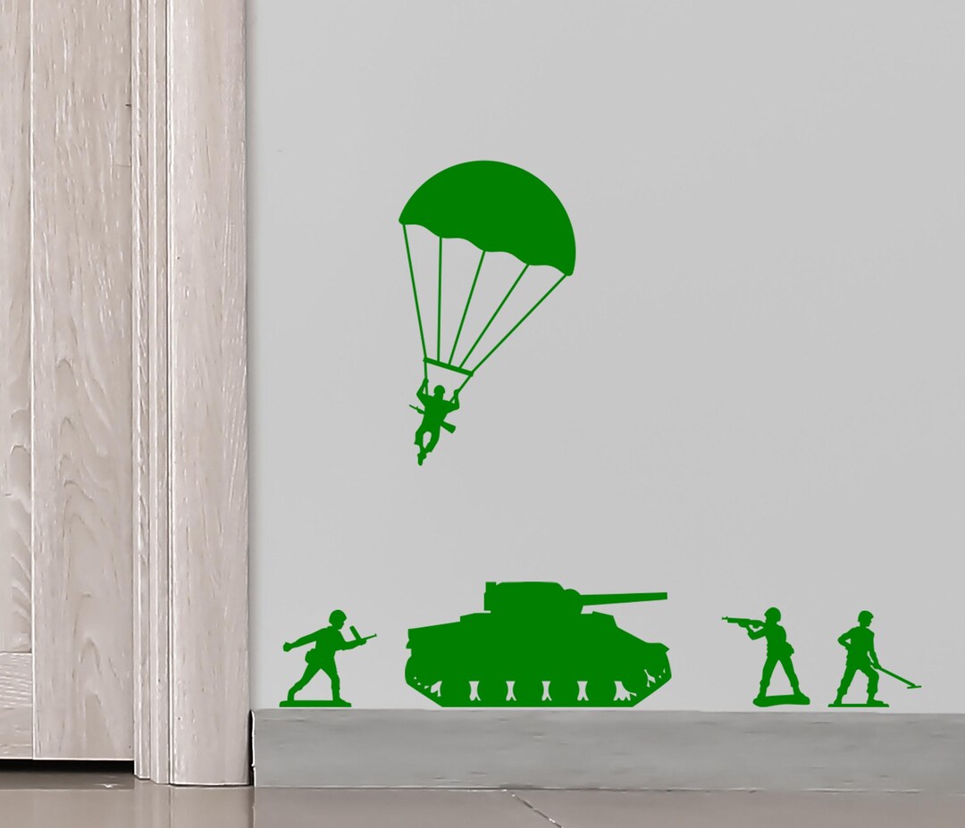 Toy Soldier Wall Decal Set – 24 Piece Vinyl Sticker, Tank, Jeep ...