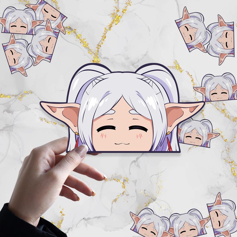 Anime Peeker Sticker – Smiling Elf Mage | Waterproof Vinyl Decal for ...