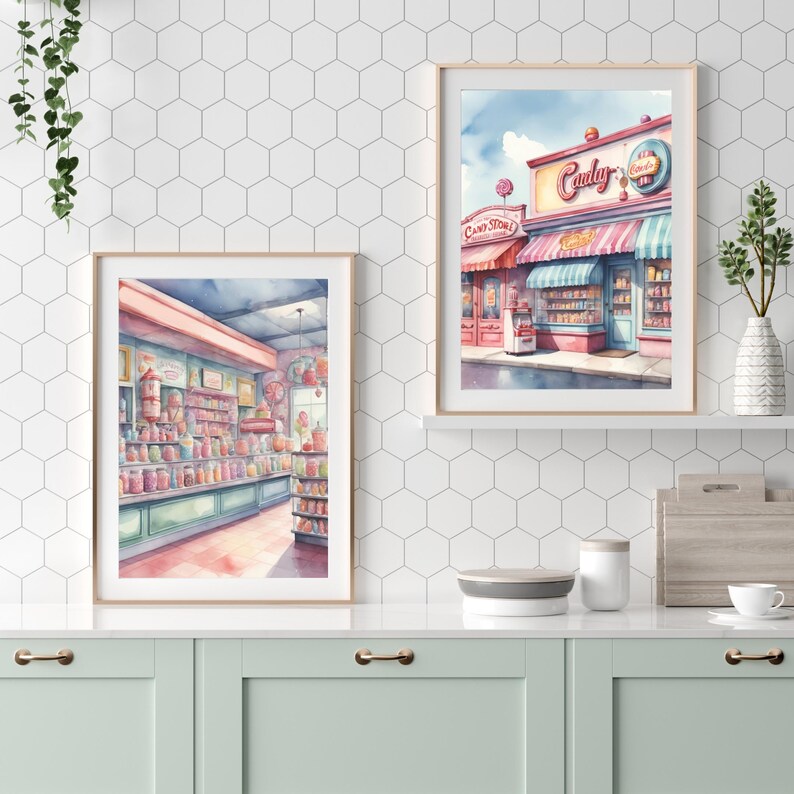 Retro Candy Store, 12 High-res Watercolor Jpgs, Commercial License ...