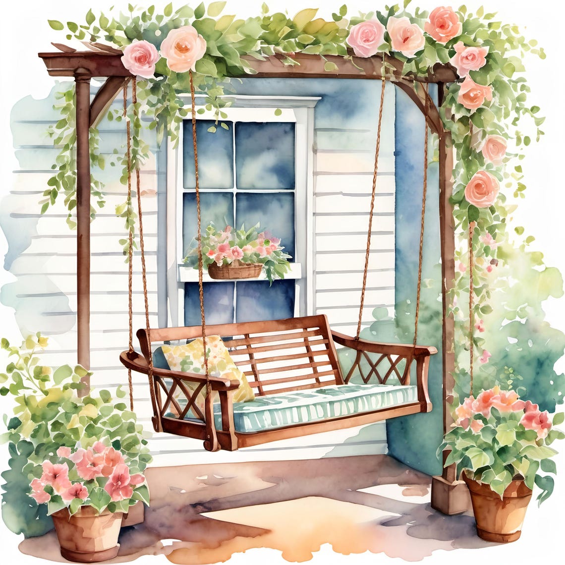 Swing Into Spring, 12 High-res Watercolor Jpgs, Commercial License ...