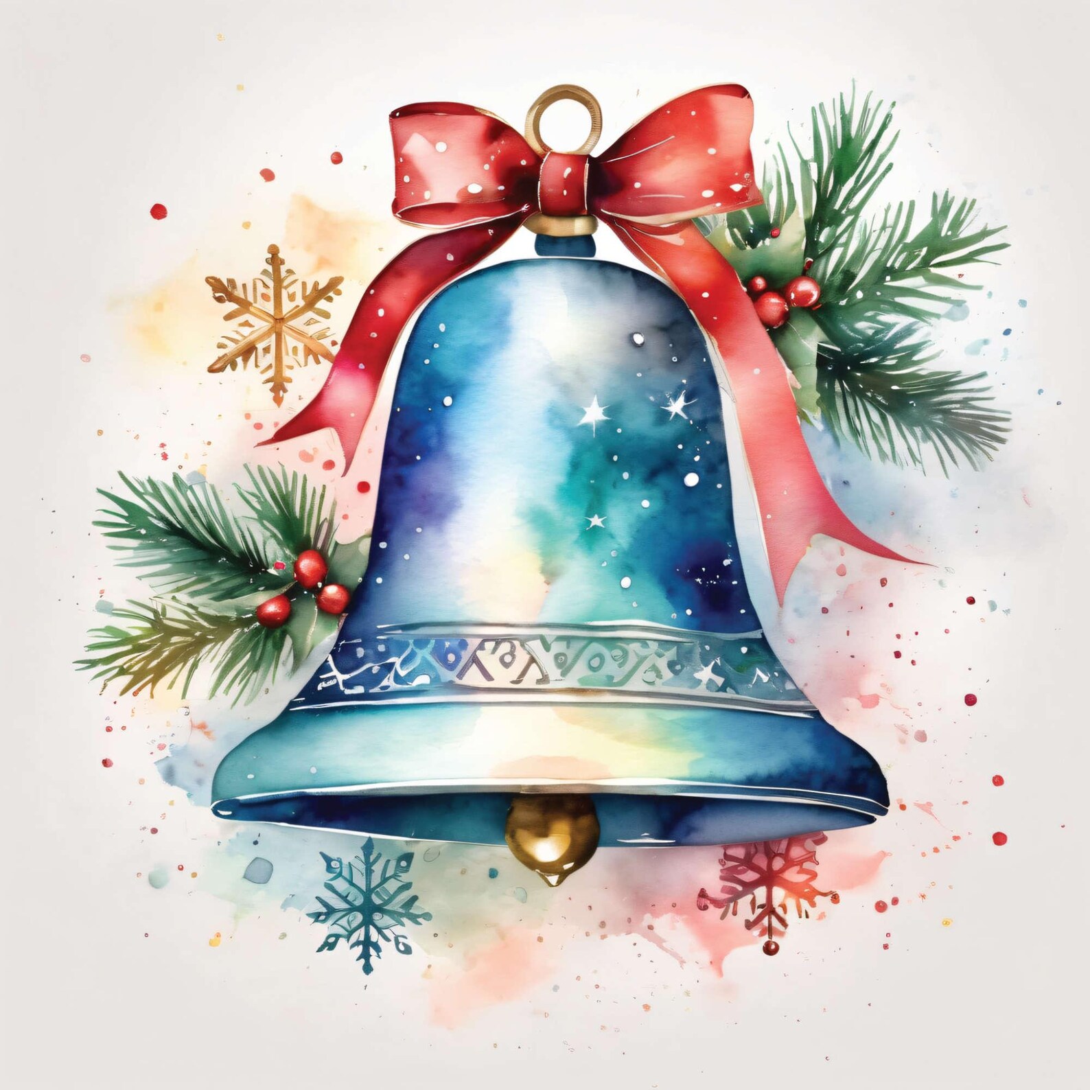 Colorful Christmas Bell, 12 High-res Watercolor Jpgs, Christmas ...