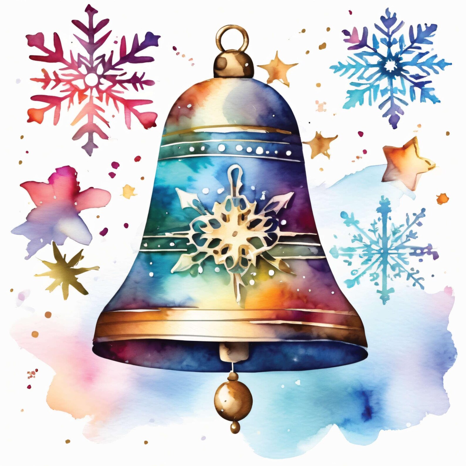 Colorful Christmas Bell, 12 High-res Watercolor Jpgs, Christmas ...