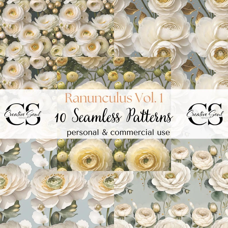 Ranunculus Vol. 1 Seamless Patterns, Floral Backgrounds, High-res Jpgs ...