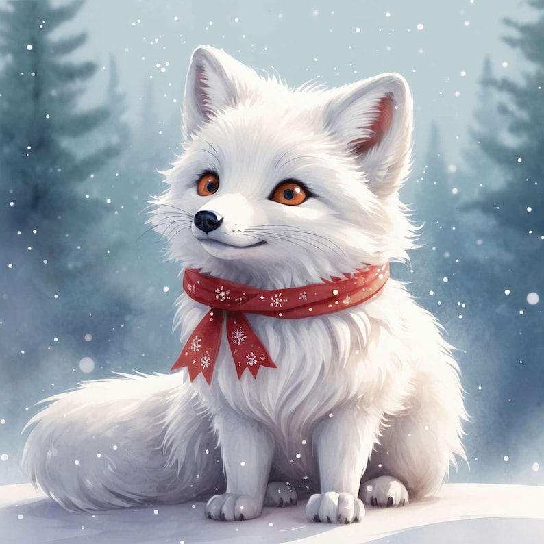 Christmas Arctic Fox Vol. 2, 12 High-res Watercolor Jpgs, Christmas ...