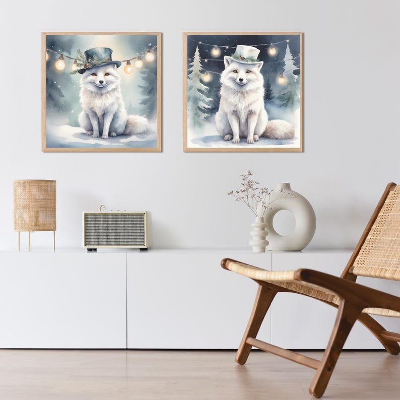 Christmas Arctic Fox Vol. 2, 12 High-res Watercolor Jpgs, Christmas ...