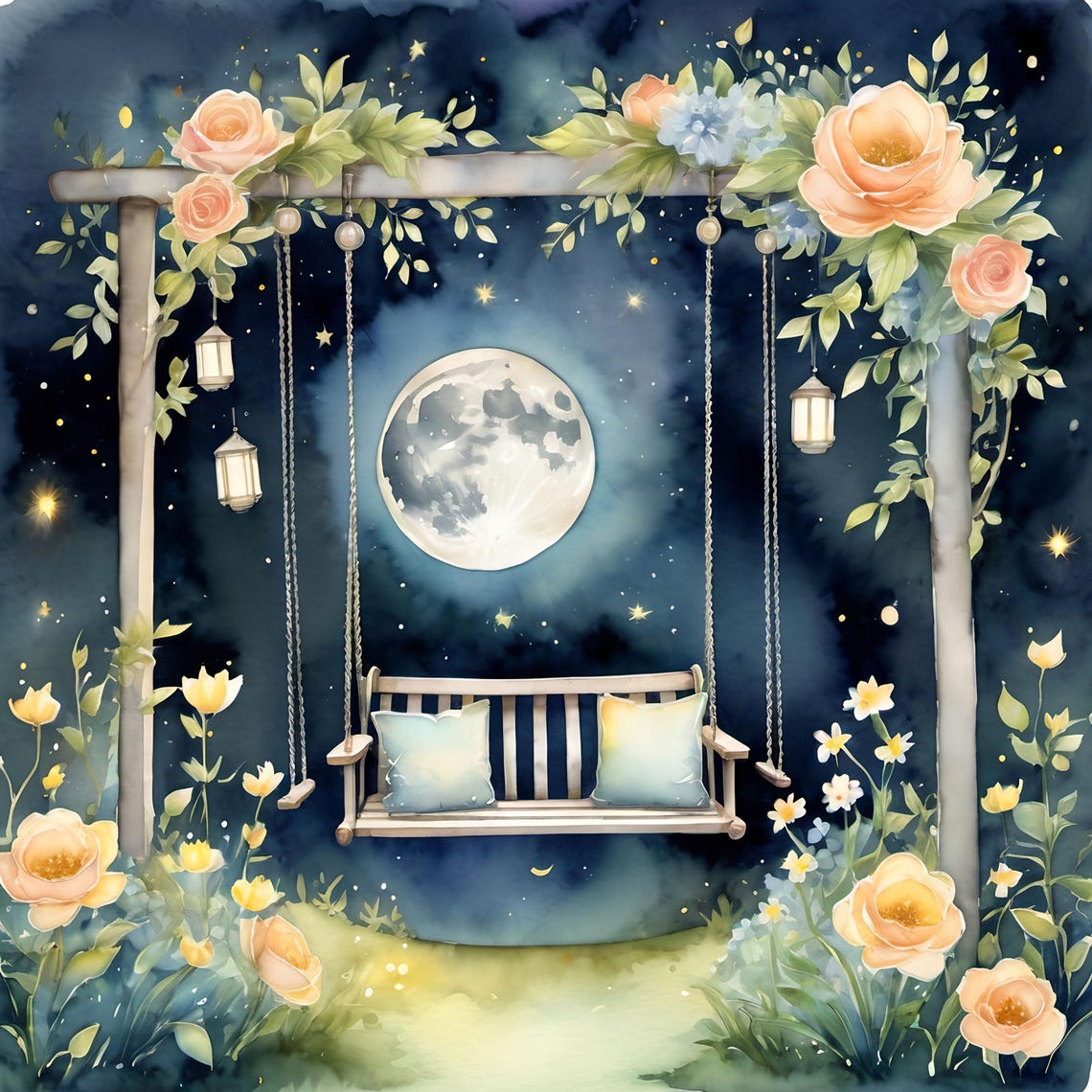 Swing Into Spring, 12 High-res Watercolor Jpgs, Commercial License ...