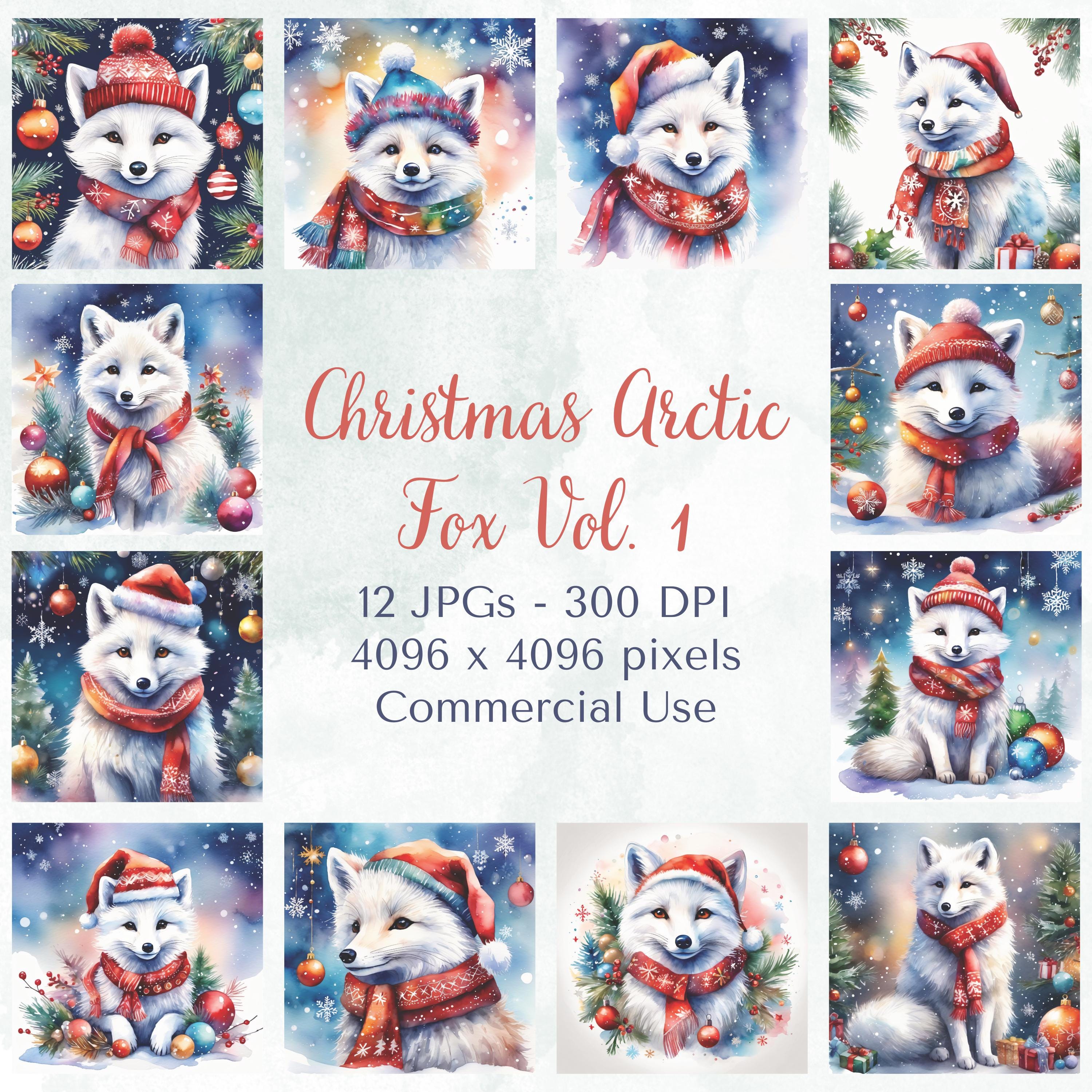 Christmas Arctic Fox Vol. 1, 12 High-res Watercolor Jpgs, Christmas ...
