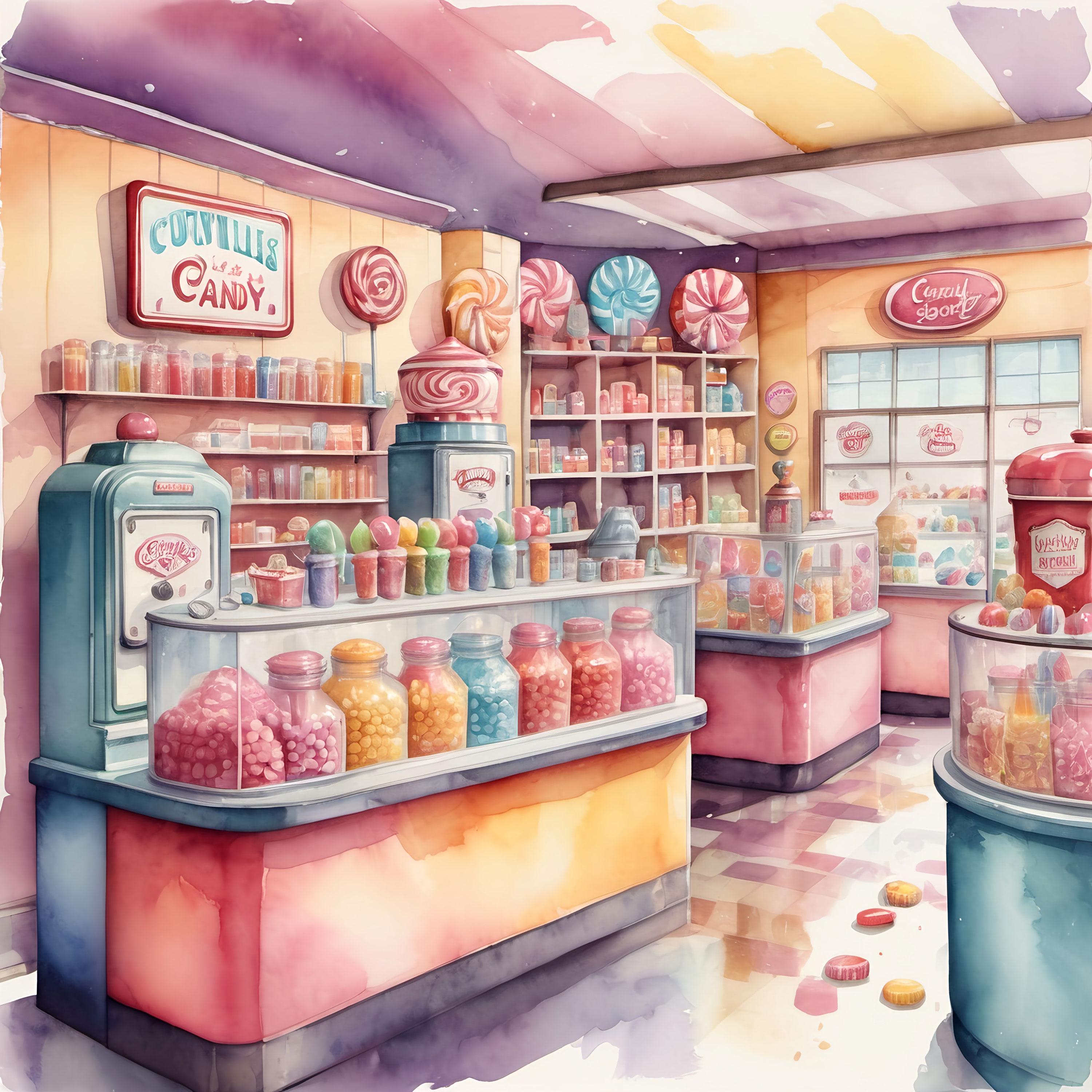 Retro Candy Store, 12 High-res Watercolor Jpgs, Commercial License ...