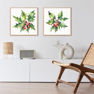 Holly Leaves and Mistletoe, 12 High-res Watercolor Jpgs, Christmas ...
