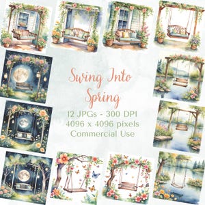 Swing Into Spring, 12 High-res Watercolor Jpgs, Commercial License ...