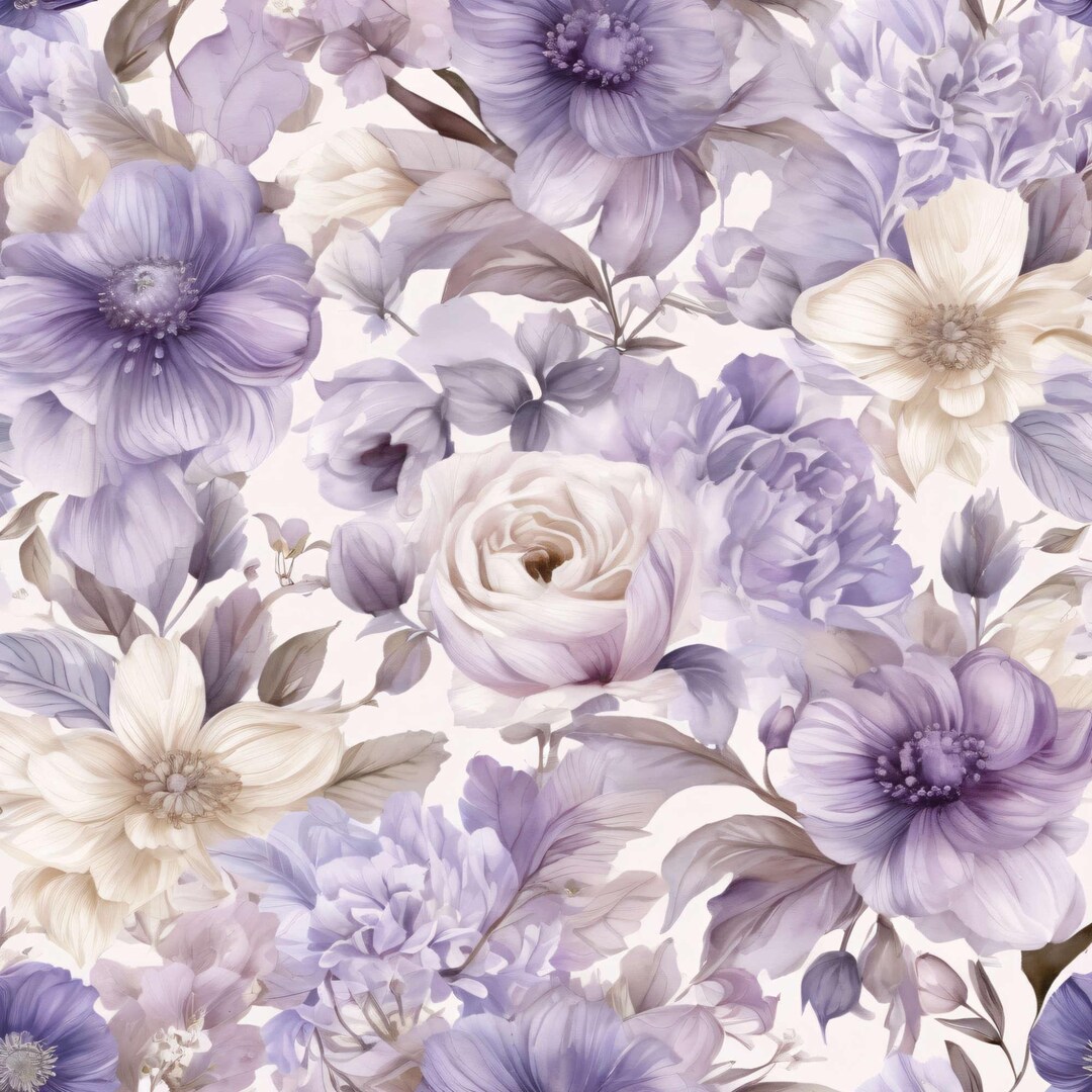 Pastel Purple Flowers Digital Paper Vol. 1, 12 High-res Watercolor Jpgs ...