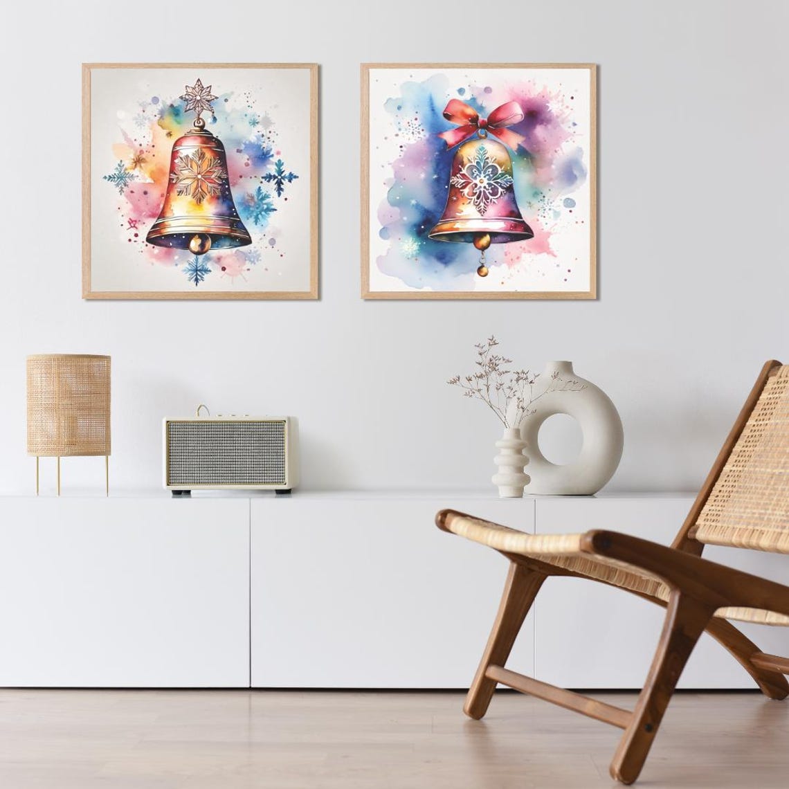 Colorful Christmas Bell, 12 High-res Watercolor Jpgs, Christmas ...