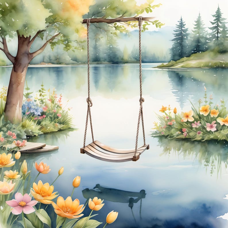 Swing Into Spring, 12 High-res Watercolor Jpgs, Commercial License ...