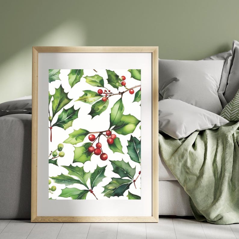 Holly Leaves and Mistletoe, 12 High-res Watercolor Jpgs, Christmas ...