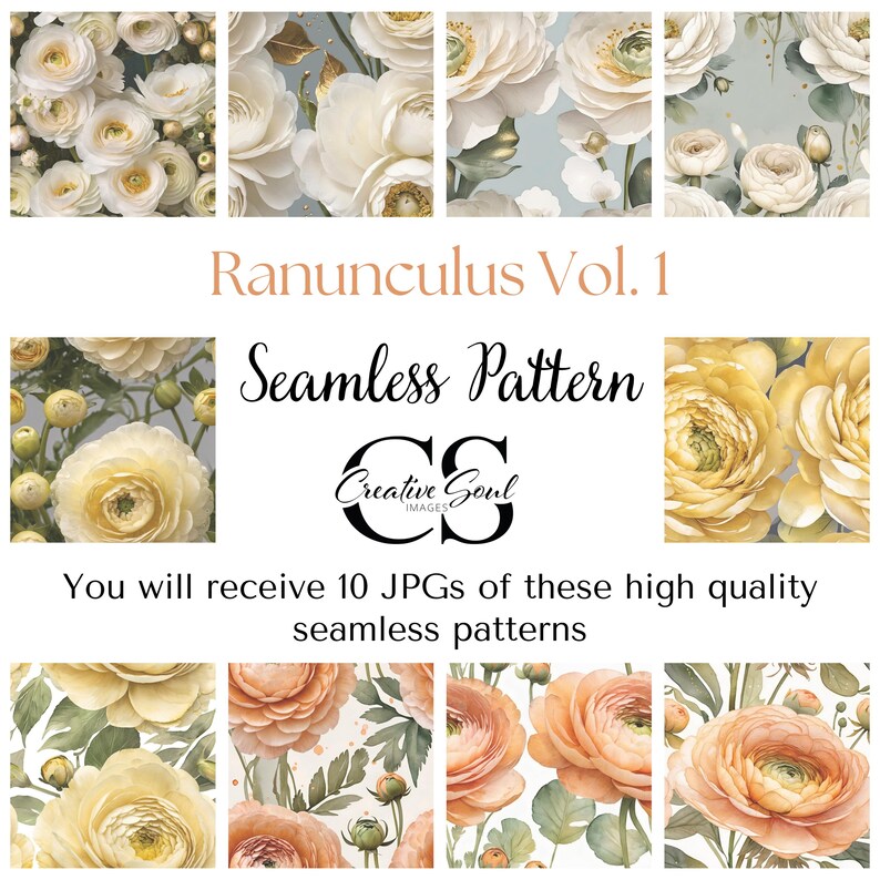 Ranunculus Vol. 1 Seamless Patterns, Floral Backgrounds, High-res Jpgs ...