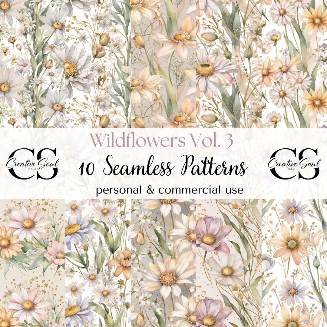 Wildflowers Vol. 3 Seamless Patterns, Floral Backgrounds, High-res Jpgs ...