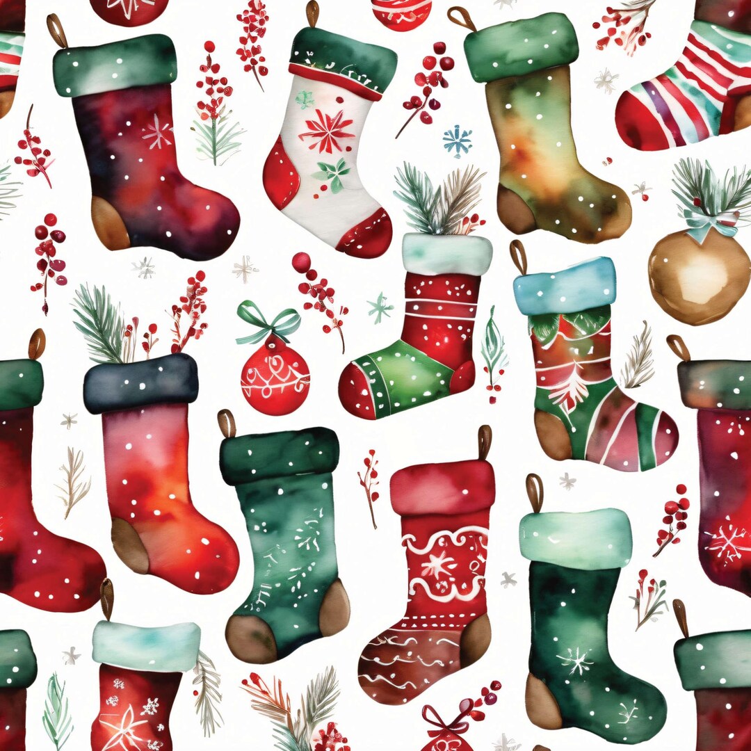 Christmas Stockings Digital Paper Vol. 1, 12 High-res Watercolor Jpgs ...