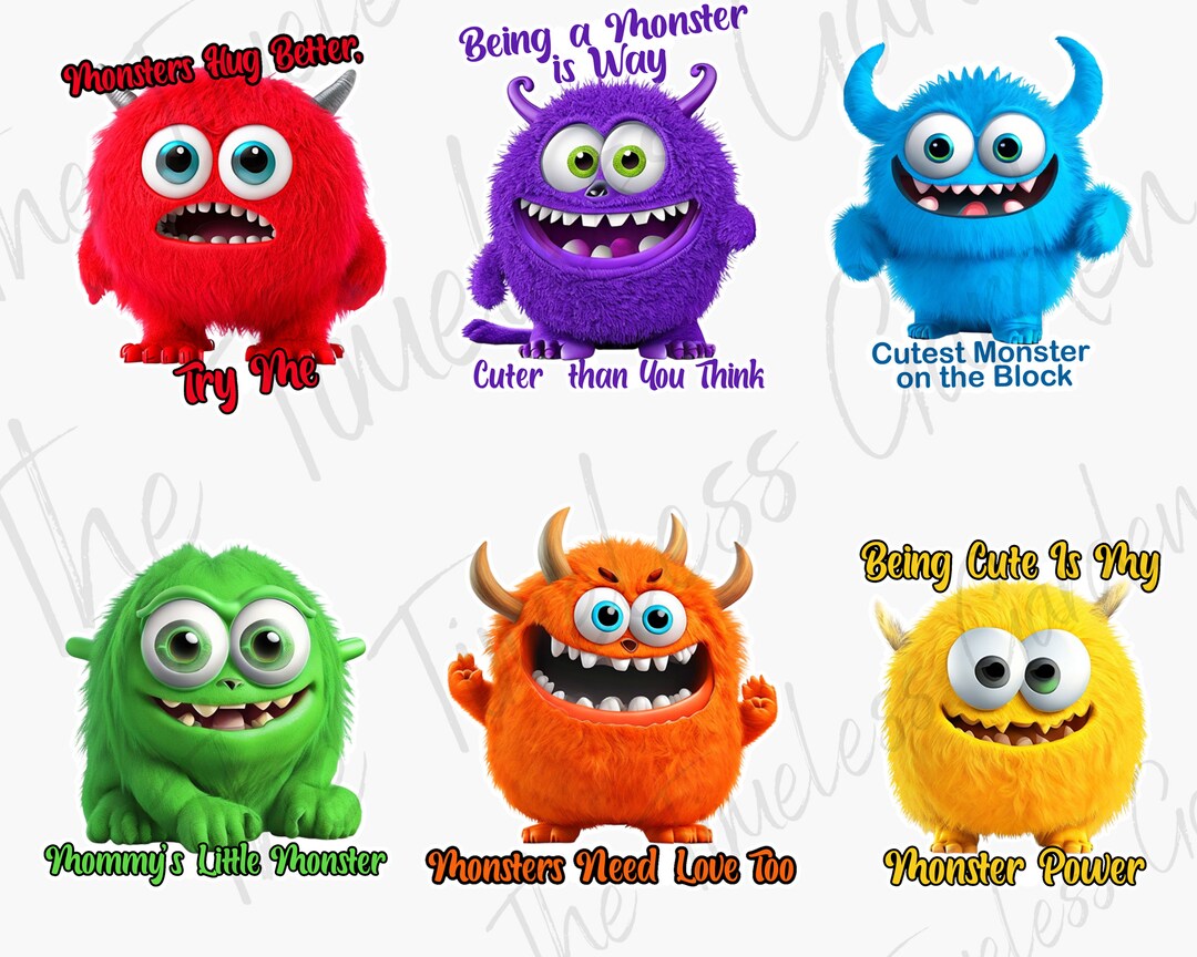 DIGITAL Printable Stickers Cute Little Monsters, With Big Round Eyes ...