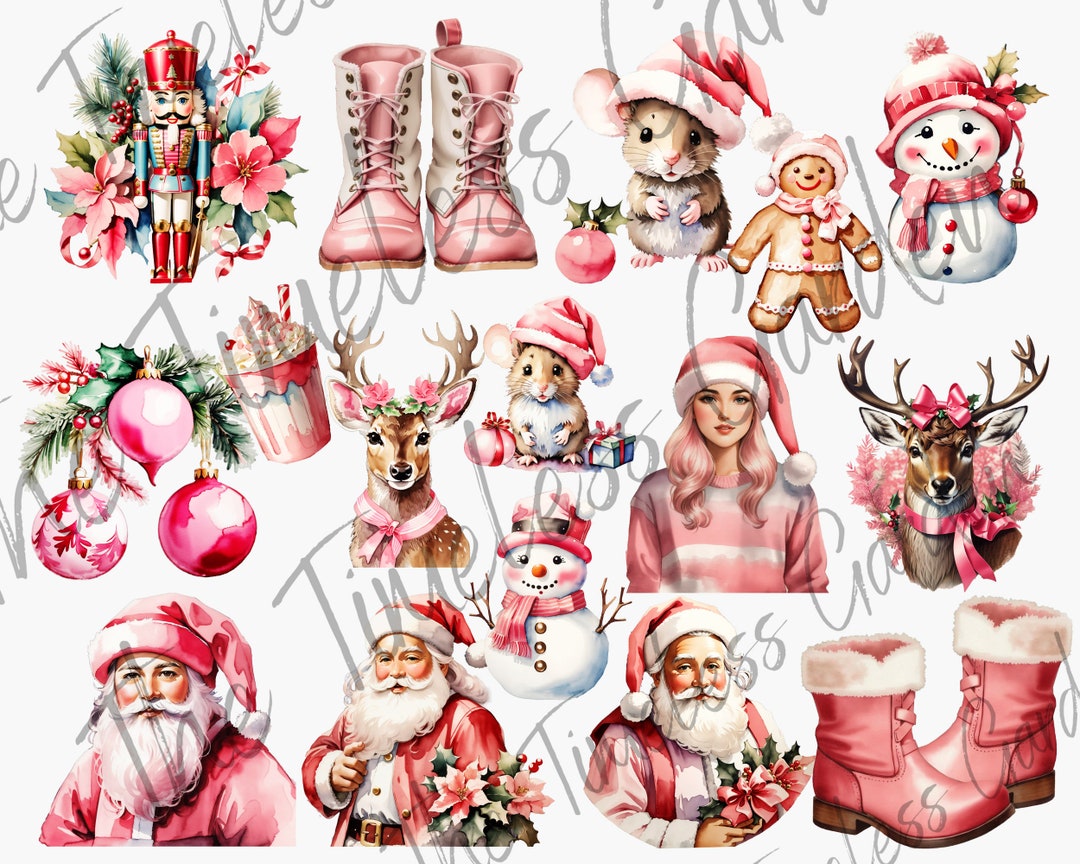 Digital Download Pink Christmas Clipart Designs for Sublimation or ...