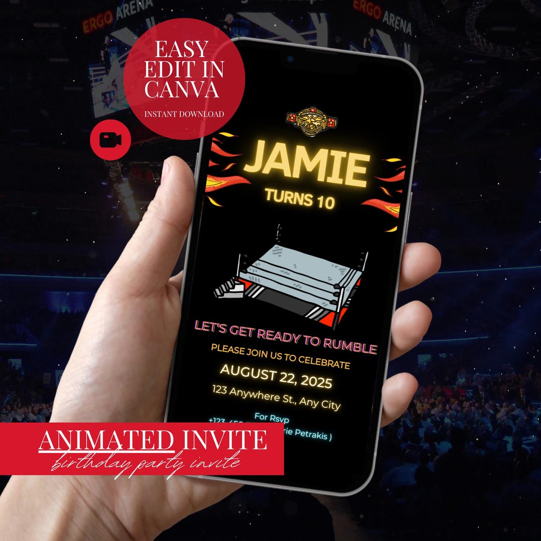 WWE Wrestling Birthday Invitation Inspired Birthday WWE Birthday Party ...