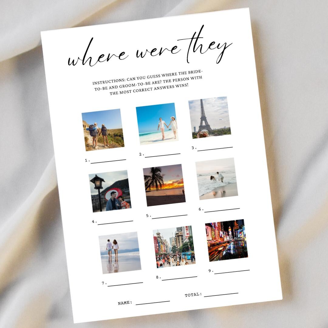 Where Were They Bridal Shower Game: Minimalist Travel Photo Quiz ...